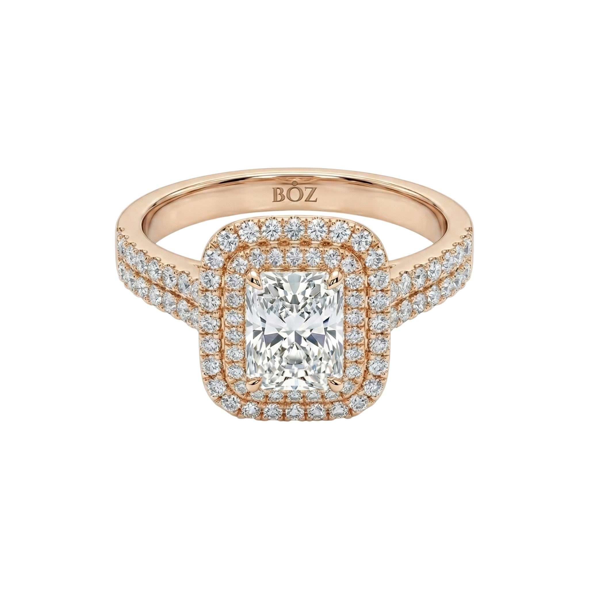 Classic Double Halo Moissanite Engagement Ring in 18KT Gold - Elegant ...