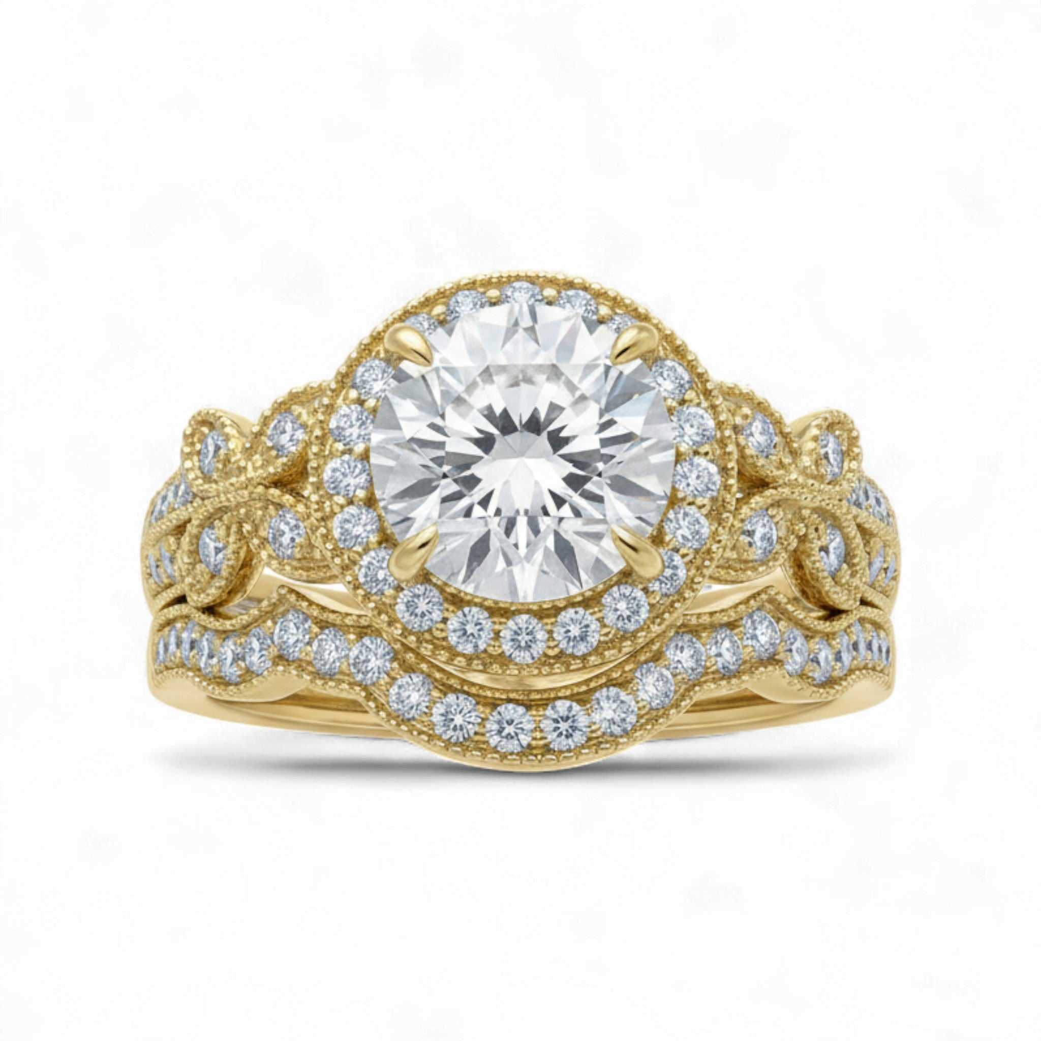 NT Love Bride Set in 18KT Gold - Elegant Moissanite Engagement Ring ...