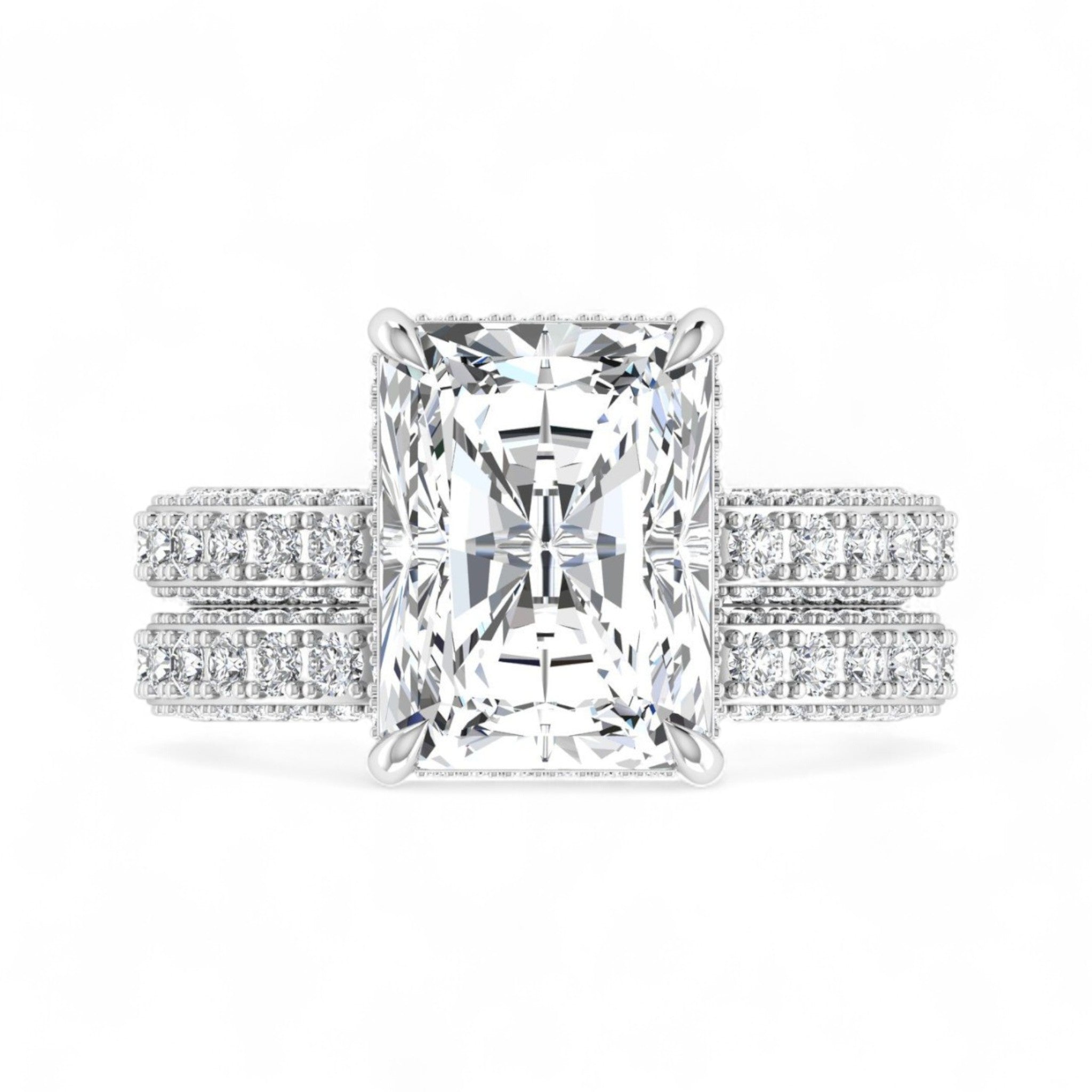 Amina Radiant Cut Lab Grown Diamonds Bride Set in Platinum – BOZ Jewelry